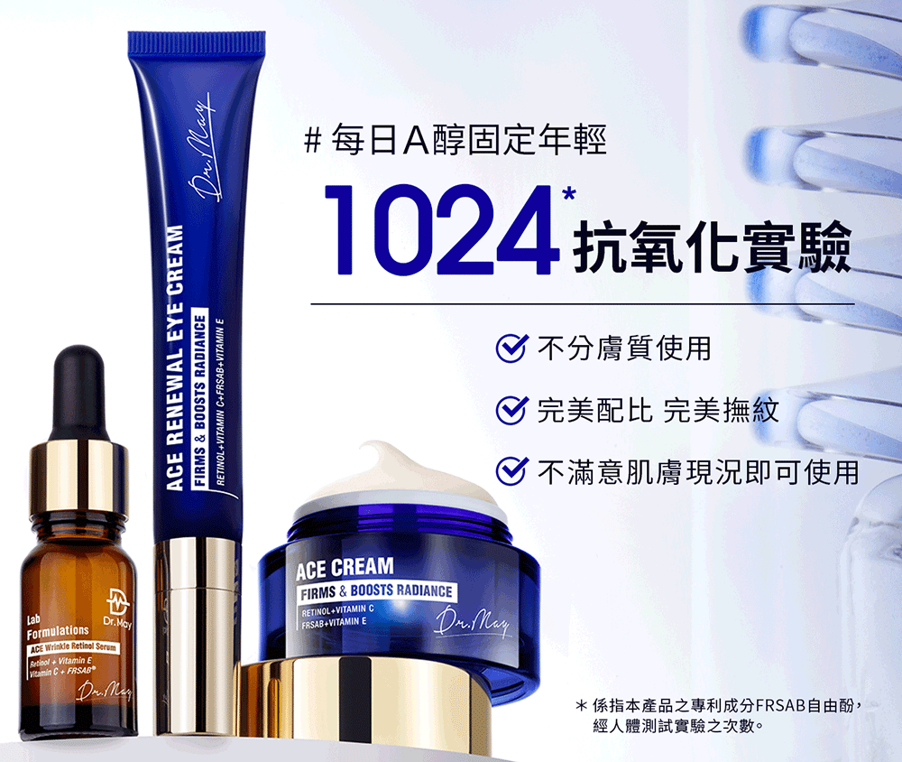 【Dr. May美博士】宅配試用｜高階1.2% A醇逆齡煥膚保養 經歐洲臨床實證 緊。澎。亮有感 ️美博士超級玻尿酸B5保濕精華(30ml/瓶)+美博士專業ACE撫紋霜(30ml/罐)，價值 ...